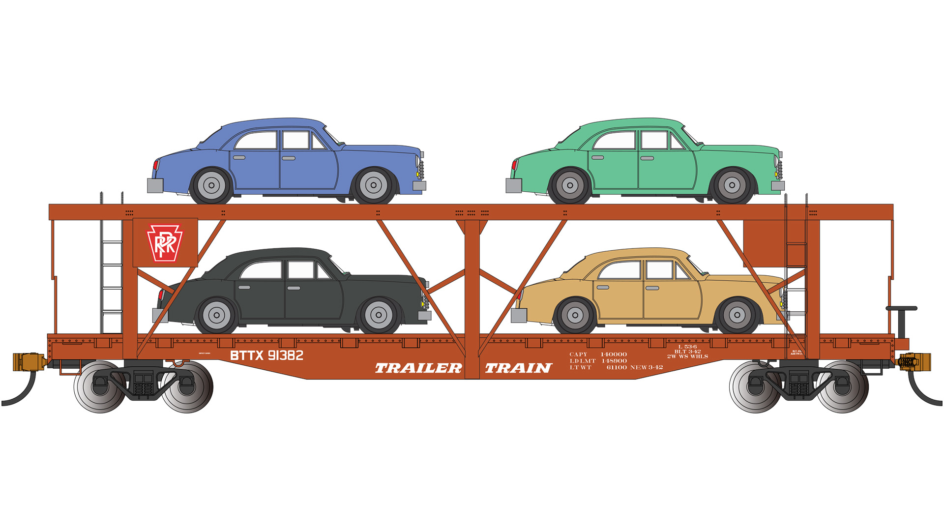 52' Auto Carrier with Sedan Load - Pennsylvania Railroad #913832 [18801 ...